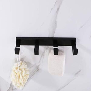 Bathroom Towel Hook SUS 304 Stainless Steel Matte Black Towel Robe Coat Rack/Rail with 4 Heavy Duty Hooks Rustproof and Waterproof for Home Storage Organization for Hallway, Foyer Wall Mounted