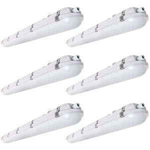 4ft led vapor tight light 40w/50w/60w power selectable,3cct 3000k-4000k-5000k 5200lm industrial vapor proof parking garage light fixture, waterproof shop light for cold storage warehouse (6 pack)