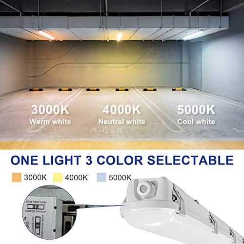 4FT LED Vapor Tight Light 40W/50W/60W Power Selectable,3CCT 3000k-4000k-5000k 5200LM Industrial Vapor Proof Parking Garage Light Fixture, Waterproof Shop Light for Cold Storage Warehouse (6 PACK)