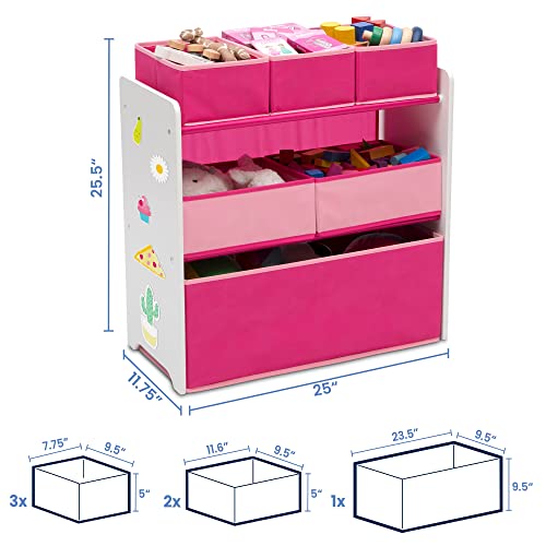 Delta Children Design and Store 6 Bin Toy Organizer, White/Pink