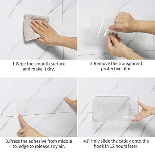 Ettori Shower Caddy Shower Organizer Wall Mounted Adhesive Shower Storage for Kitchen and Bathroom- Transparent Plastic