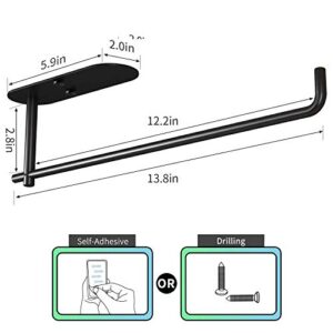 VAEHOLD Self Adhesive Paper Towel Holder Under Cabinet Mount, Wall Mounted Paper Towel Roll Holder for Kitchen, Bathroom, Wall - SUS304 Stainless Steel (Black)