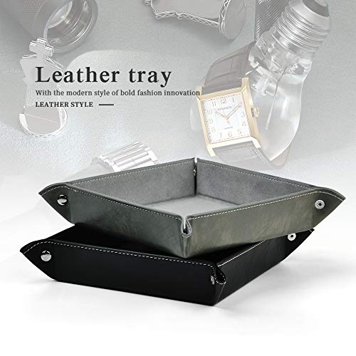 Oirlv Premium Leather Valet Tray for Men Jewelry Organizer, Desktop Storage,Key Wallets Cell Phones Catchall Tray Nightstand or Dresser Organizer Plate (Grey)