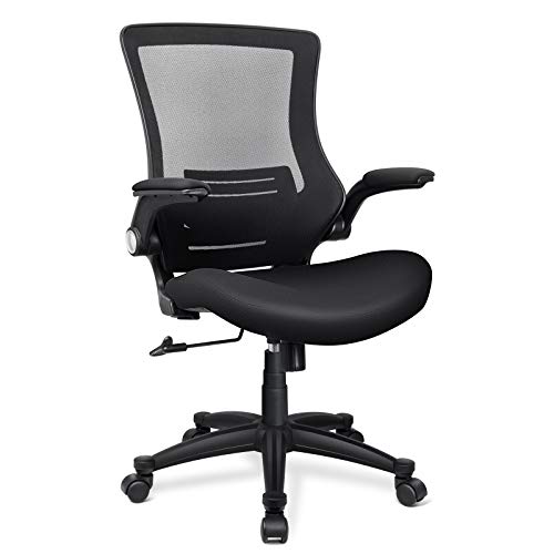 Funria Mesh Desk Chair with Wheels Black Mesh Office Chair with Flip Up Arms Mesh Back Home Office Desk Chair with Good Lumbar Support Height Adjustable Office Task Chairs Clearance