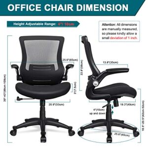 Funria Mesh Desk Chair with Wheels Black Mesh Office Chair with Flip Up Arms Mesh Back Home Office Desk Chair with Good Lumbar Support Height Adjustable Office Task Chairs Clearance