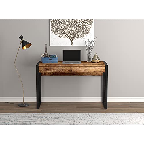 Safdie & Co. Computer Desk 47inch for Home Office and Small Spaces with 2 Drawers Brown Reclaimed Wood with Black Metal. Ideal for Writing, Gaming, Study, Work from Home.