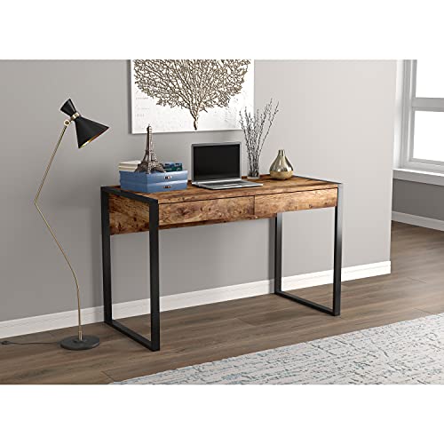 Safdie & Co. Computer Desk 47inch for Home Office and Small Spaces with 2 Drawers Brown Reclaimed Wood with Black Metal. Ideal for Writing, Gaming, Study, Work from Home.