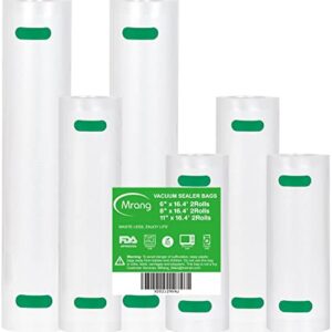 Vacuum Sealer Bags 6" x 16.4' 2Rolls + 8" x 16.4' 2Rolls + 11" x 16.4' 2Rollsfor Food Saver, Seal a Meal, Commercial Grade, BPA Free, Heavy Duty, Great for vac storage, Meal Prep or Sous Vide