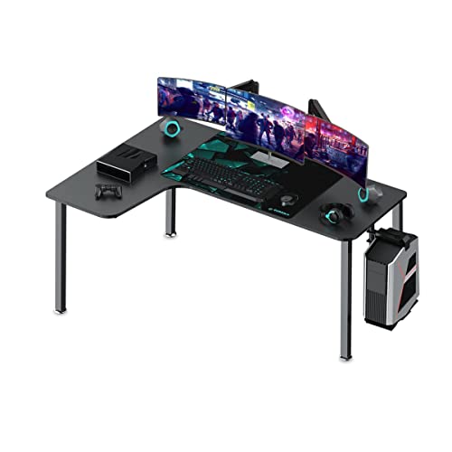 It's_Organized L Shaped Computer Desk, 60 Inch Corner Gaming Desk, Study Writing Desk, Modern Gaming Table Workstation with Large Mouse Pad, Sturdy Metal Frame, Easy to Assemble, Left Side Black