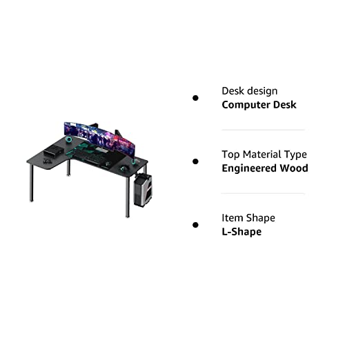 It's_Organized L Shaped Computer Desk, 60 Inch Corner Gaming Desk, Study Writing Desk, Modern Gaming Table Workstation with Large Mouse Pad, Sturdy Metal Frame, Easy to Assemble, Left Side Black