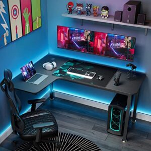 It's_Organized L Shaped Computer Desk, 60 Inch Corner Gaming Desk, Study Writing Desk, Modern Gaming Table Workstation with Large Mouse Pad, Sturdy Metal Frame, Easy to Assemble, Left Side Black