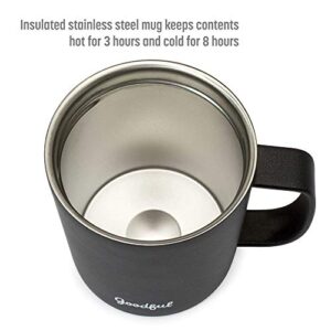 Goodful Travel Mug, Stainless Steel Insulated, Double Wall Vacuum Sealed Coffee Cup with Leak Proof Lid, 14 Ounce, Gray