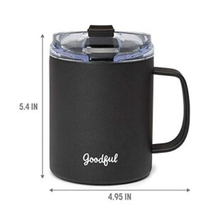 Goodful Travel Mug, Stainless Steel Insulated, Double Wall Vacuum Sealed Coffee Cup with Leak Proof Lid, 14 Ounce, Gray