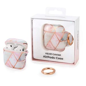 Velvet Caviar Marble AirPod Case for Women & Girls with Keychain - Cute Protective Hard Cases Compatible with Apple Airpods 1/2 (Pink Rose Gold Geometric)