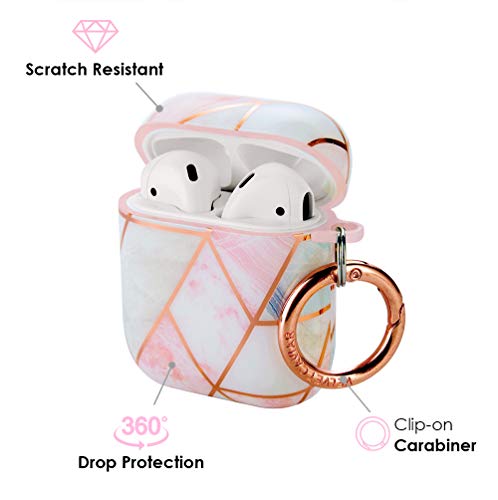 Velvet Caviar Marble AirPod Case for Women & Girls with Keychain - Cute Protective Hard Cases Compatible with Apple Airpods 1/2 (Pink Rose Gold Geometric)