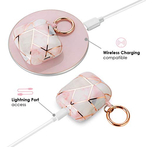 Velvet Caviar Marble AirPod Case for Women & Girls with Keychain - Cute Protective Hard Cases Compatible with Apple Airpods 1/2 (Pink Rose Gold Geometric)