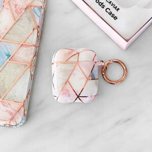 Velvet Caviar Marble AirPod Case for Women & Girls with Keychain - Cute Protective Hard Cases Compatible with Apple Airpods 1/2 (Pink Rose Gold Geometric)