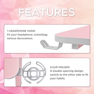 It's_Organized Pink Gaming Desk,47 inch Home Study Desk, Sturdy T-Shaped with Cup Holder Headphone Hook Controller Stand, Pink Desk Gift for Girl