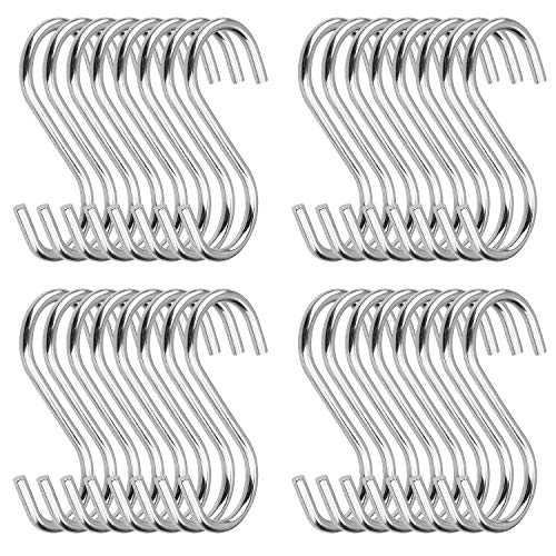 100 Pack 2.75 Inch S Hooks Stainless Steel S Shaped Hooks Heavy Duty S Hooks for Hanging Pans and Pots, Coffee Cups, Clothes, Plant, Silver