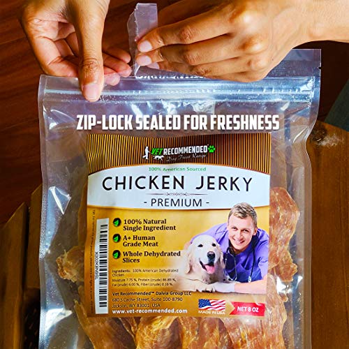 Vet Recommended Premium Chicken Jerky for Dogs - Giant 8oz Bag | All Natural Dog Treats - Single Ingredient - No Fillers or Preservatives - Whole Dehydrated Chicken; Not Formed - Made in USA