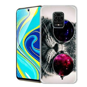 eouine for xiaomi redmi note 9 pro case, phone case transparent clear with pattern ultra slim shockproof soft gel tpu silicone skin for xiaomi redmi note 9 pro/redmi note 9s (cat)