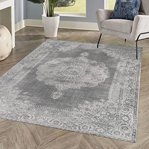 JONATHAN Y MDP403E-3 Rosalia Cottage Medallion Indoor Area-Rug Vintage Bohemian Easy-Cleaning Bedroom Kitchen Living Room Non Shedding, 3 ft x 5 ft, Gray/Dark Gray