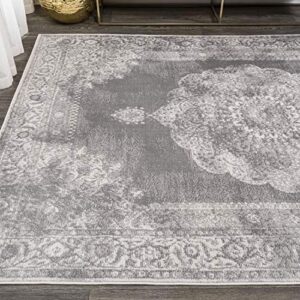 JONATHAN Y MDP403E-3 Rosalia Cottage Medallion Indoor Area-Rug Vintage Bohemian Easy-Cleaning Bedroom Kitchen Living Room Non Shedding, 3 ft x 5 ft, Gray/Dark Gray