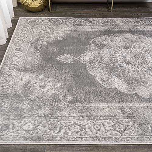 JONATHAN Y MDP403E-3 Rosalia Cottage Medallion Indoor Area-Rug Vintage Bohemian Easy-Cleaning Bedroom Kitchen Living Room Non Shedding, 3 ft x 5 ft, Gray/Dark Gray