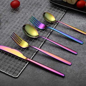 HOMQUEN Silverware Set 40 Pieces, Stainless Steel Colorful Flatware Set, Titanium Plating Rainbow Cutlery Set, Rainbow Utensil Sets Service Set for 8 (Shiny Rainbow)