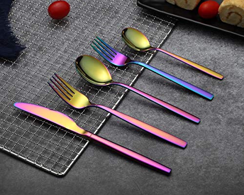 HOMQUEN Silverware Set 40 Pieces, Stainless Steel Colorful Flatware Set, Titanium Plating Rainbow Cutlery Set, Rainbow Utensil Sets Service Set for 8 (Shiny Rainbow)