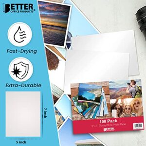 Premium Glossy Photo Paper, 5 x 7 inch, 100 Sheets, 200gsm, by Better Office Products, 5 x 7, 100-Count Pack