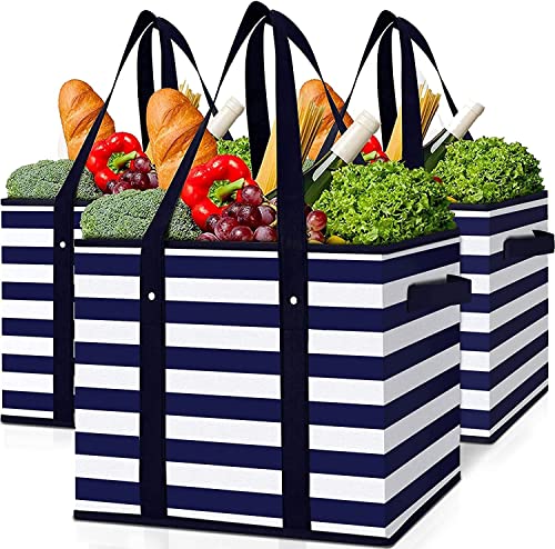 WISELIFE 3 Pack Reusable Grocery Bags Large Shopping Bags, Water Resistant Grocery Tote Bag Collapsible Heavy Duty Tote Bags for Shopping Picnic