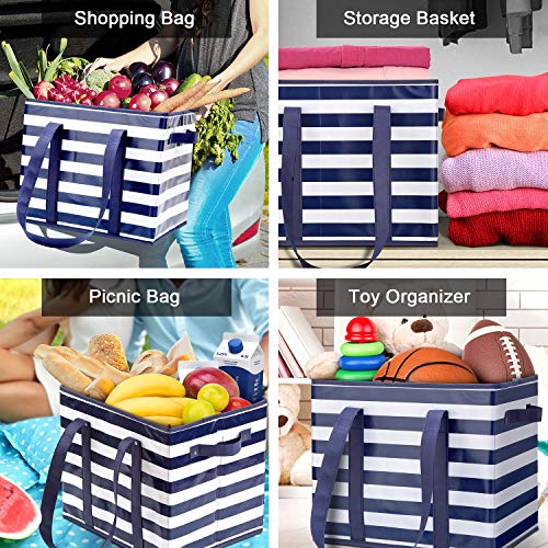 WISELIFE 3 Pack Reusable Grocery Bags Large Shopping Bags, Water Resistant Grocery Tote Bag Collapsible Heavy Duty Tote Bags for Shopping Picnic