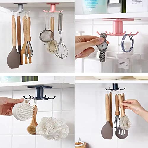 Under Cabinet Utensil Holder,Creative Cabinets Upside Down 6-Claw Position Can Be 360-Degree Rotation Hook Kitchen and Bathroom Ceiling Wall Hanging Hook, Hanging Organizer Rack