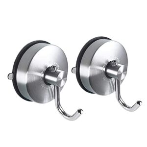 shower suction cup hooks bathroom towel suction holder metal coat hook heavy duty organizer for kitchen/bathroom/restroom 304 stainless steel, brushed finish (2 pack)