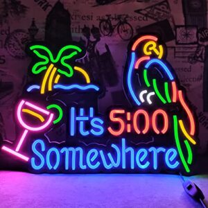 it's 5:00 some where & parrot led neon sign art wall lights for beer bar club bedroom windows glass hotel pub cafe wedding birthday party gifts