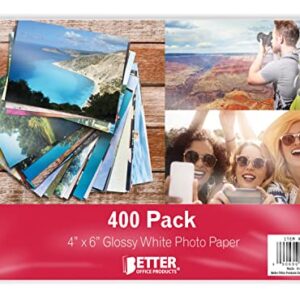 Premium Glossy Photo Paper, 4 x 6 inch, 400 Sheets, 200 gsm, Better Office Products, 4 x 6, 400-Count Pack