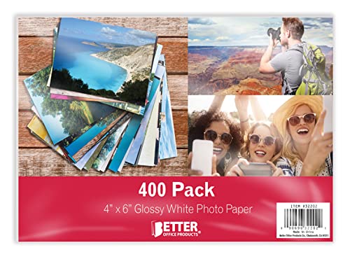 Premium Glossy Photo Paper, 4 x 6 inch, 400 Sheets, 200 gsm, Better Office Products, 4 x 6, 400-Count Pack