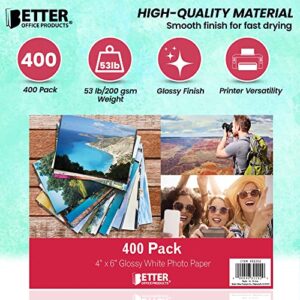 Premium Glossy Photo Paper, 4 x 6 inch, 400 Sheets, 200 gsm, Better Office Products, 4 x 6, 400-Count Pack