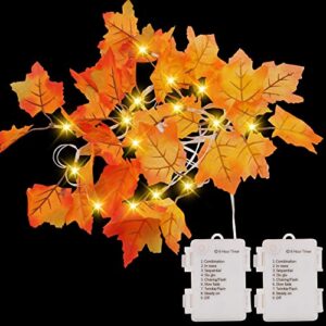 Joiedomi 2 Pack 14.7FT Thanksgiving Lights Fall Maple Leaves String Lights with 20 LED Warm White Lights for Autumn Garland, HomeThanksgiving Indoor Outdoor Decor