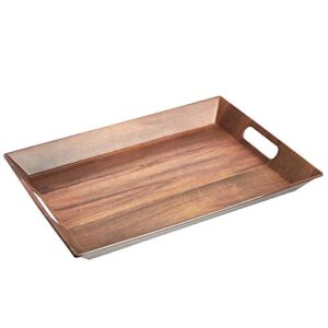 amazon basics large 19-inch handled serving tray - melamine with matte acacia wood decal