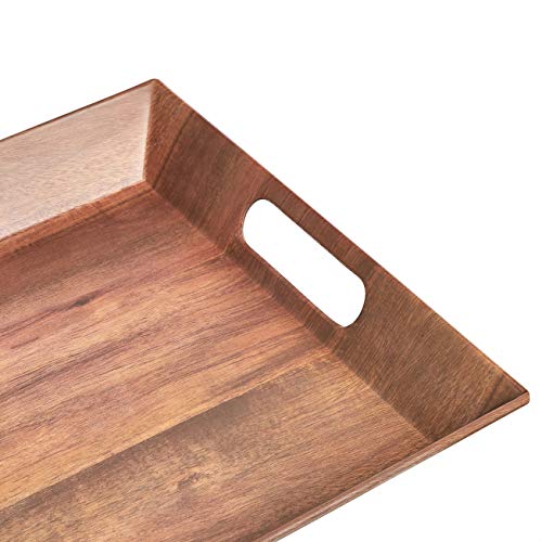 Amazon Basics Large 19-Inch Handled Serving Tray - Melamine with Matte Acacia Wood decal