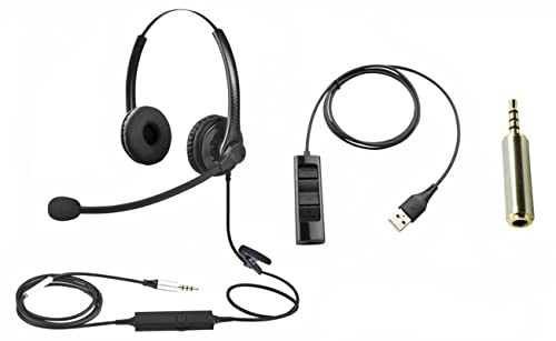 3.5mm Headset + 2.5mm + USB Adapter Headset Microphone for Business Skype Work from Home Call Center Office Video Conference Computer Laptop PC VOIP Softphone Telephone Noise Cancellation Headphone