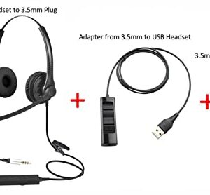 3.5mm Headset + 2.5mm + USB Adapter Headset Microphone for Business Skype Work from Home Call Center Office Video Conference Computer Laptop PC VOIP Softphone Telephone Noise Cancellation Headphone