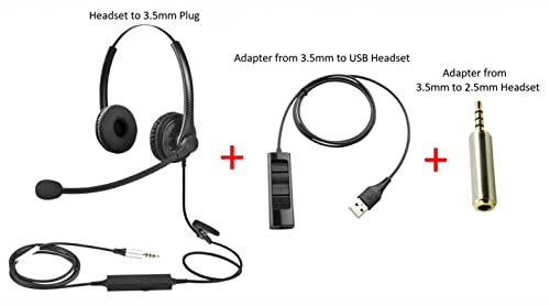 3.5mm Headset + 2.5mm + USB Adapter Headset Microphone for Business Skype Work from Home Call Center Office Video Conference Computer Laptop PC VOIP Softphone Telephone Noise Cancellation Headphone