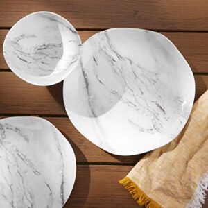 Amazon Basics Melamine Dinnerware Set, Service for 4, White Marble - Set of 12