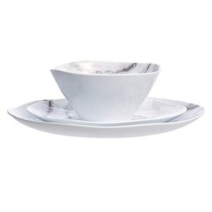 Amazon Basics Melamine Dinnerware Set, Service for 4, White Marble - Set of 12