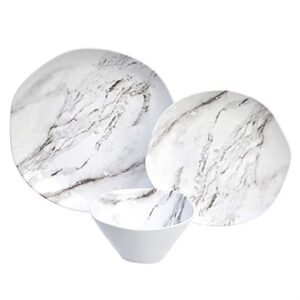 Amazon Basics Melamine Dinnerware Set, Service for 4, White Marble - Set of 12