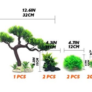 Artificial Aquarium Green Water Plants Tree Set 25 Pcs, Fish Tank Aquarium Decorations, Made of Soft Plastic, Safe for All Fish & Pets (Set 1)