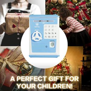 Lyght Mini ATM Savings Bank for Real Money, Voice Piggy Banks, Fingerprint Password, Kids Safe Coin Money Box, Blue